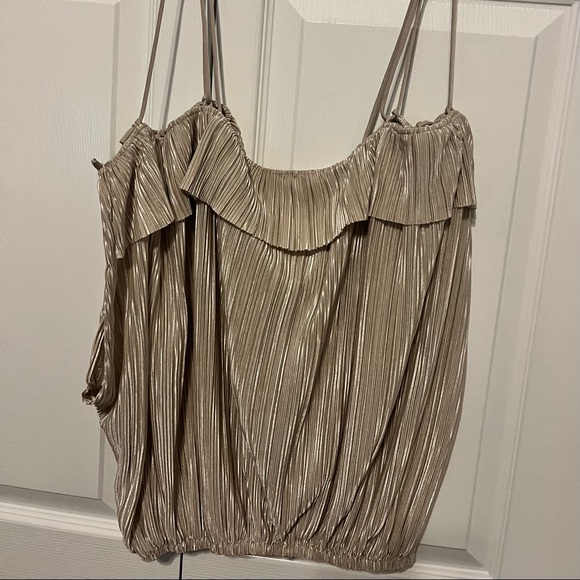 Tops | Oysho Gold Tank Cold Shoulder Top In Small | Poshmark